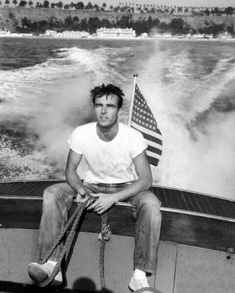 Montgomery Clift in white t-shirt & jeans onboard boat 1951 5x7 photo ...