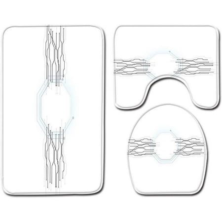 Geometry Lines Bath Mats 3 Piece Set Non Slip Toilet Bathroom Rug Mat ...