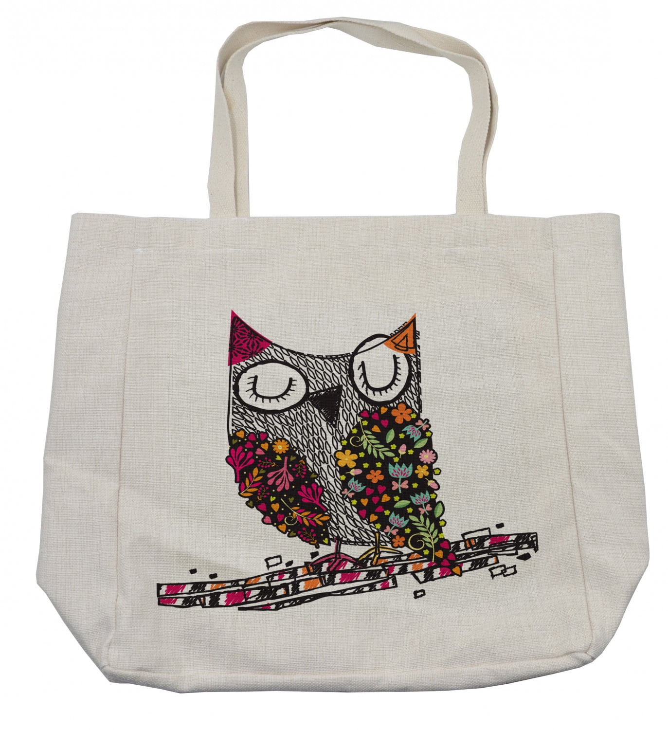 Owls Shopping Bag, Owl Shaped by Geometric Floral Blooms Plants ...
