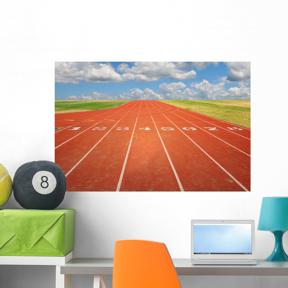 Running Track with Clouds Wall Mural by Wallmonkeys Peel and Stick ...