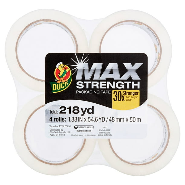 Duck MAX Strength Packing Tape, 1.88 in. x 54.6 yd., Clear, 4-Count ...
