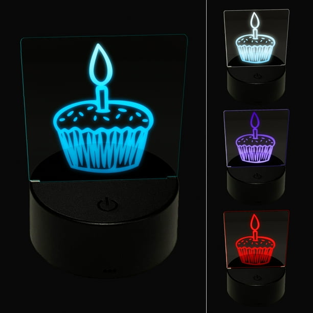Sprinkled Birthday Cupcake with Candle LED Night Light Sign 3D Illusion ...