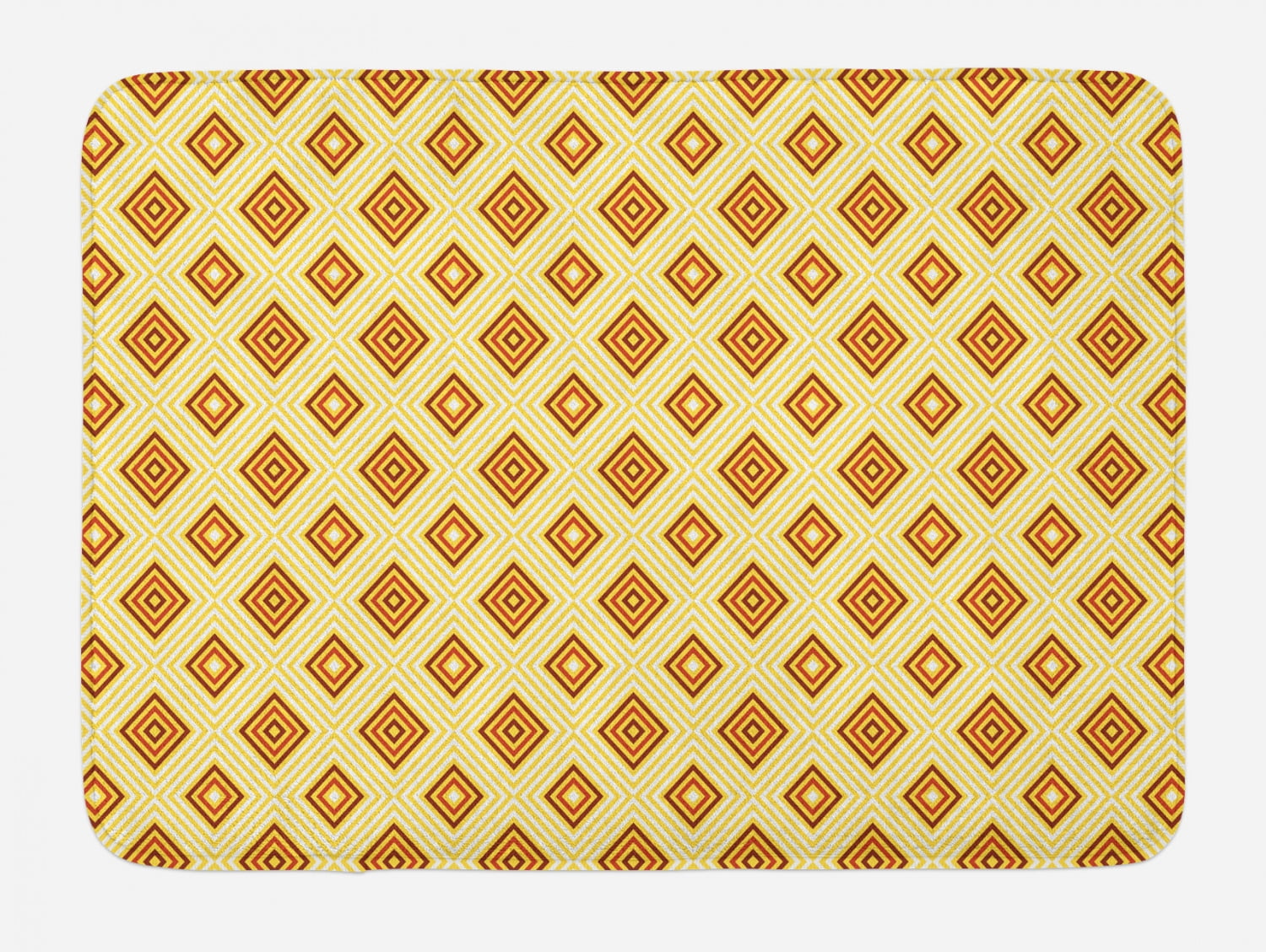 Retro Bath Mat, Old Fashioned Diamond Shapes with Inner Lines Sixties ...