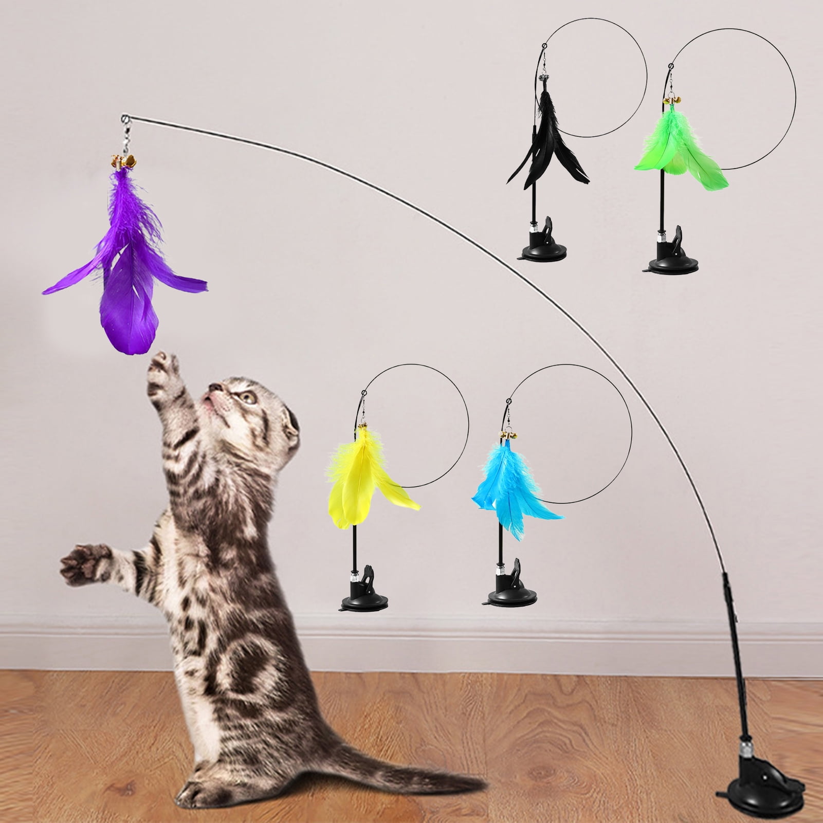 AURORA TRADE Cat Wand Toy, Interactive Cat Toy with Super Suction Cup ...