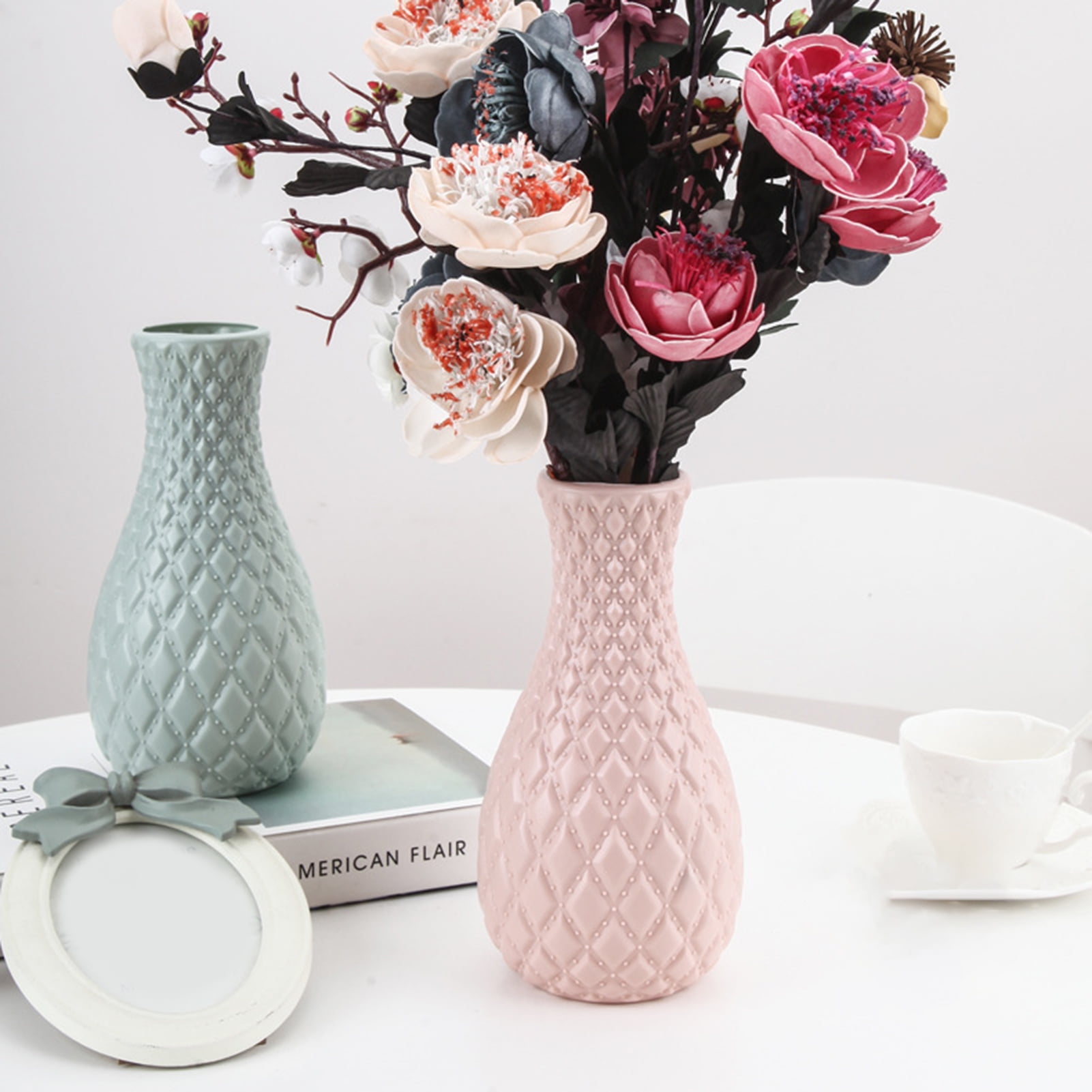 Visland Ceramic Look Plastic Vase - Unbreakable Vase for Flowers ...