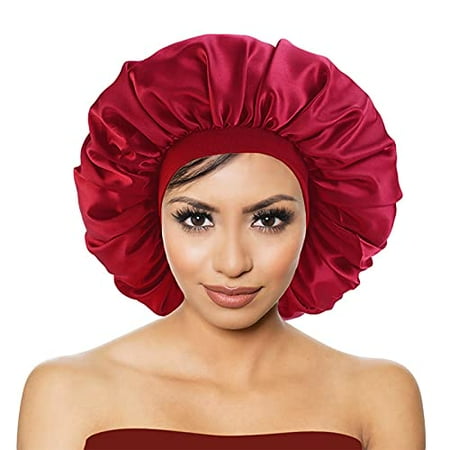 Large Satin Bonnet for Curly Hair Sleeping with Elastic Band Big ...