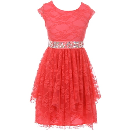 BluNight Collection - Little Girls Cap Sleeve Floral Lace Rhinestones ...