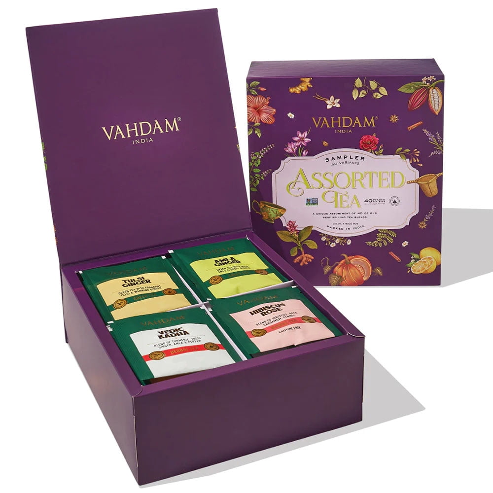 VAHDAM Assorted Tea Sampler, Premium Tea Gift Set, 40 flavors - Walmart.com