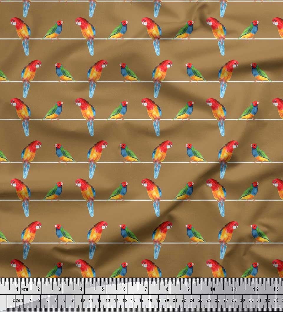 Soimoi Viscose Chiffon Fabric Stripe & Macaw Parrot Bird Print Fabric ...