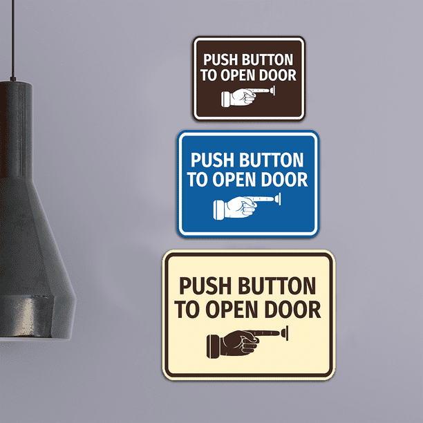 Classic Framed Push Button to Open Door Sign (Brushed Silver) - Large ...