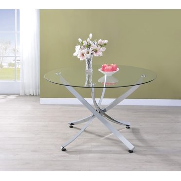 Furniture of America Dorazio Contemporary Round Glass Top Dining Table ...