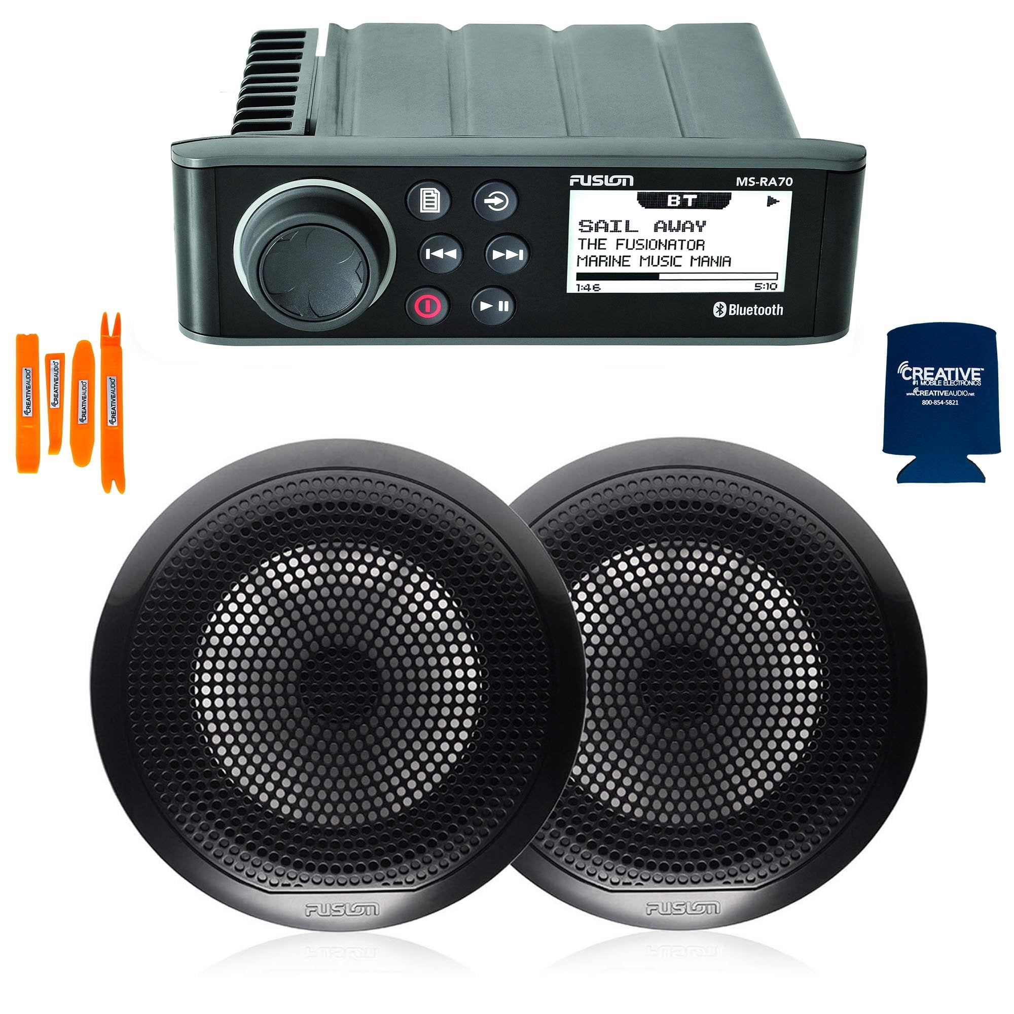 Fusion MS-RA70 Marine AM/FM/BT Stereo with 1 Pair Fusion EL-F651B EL ...