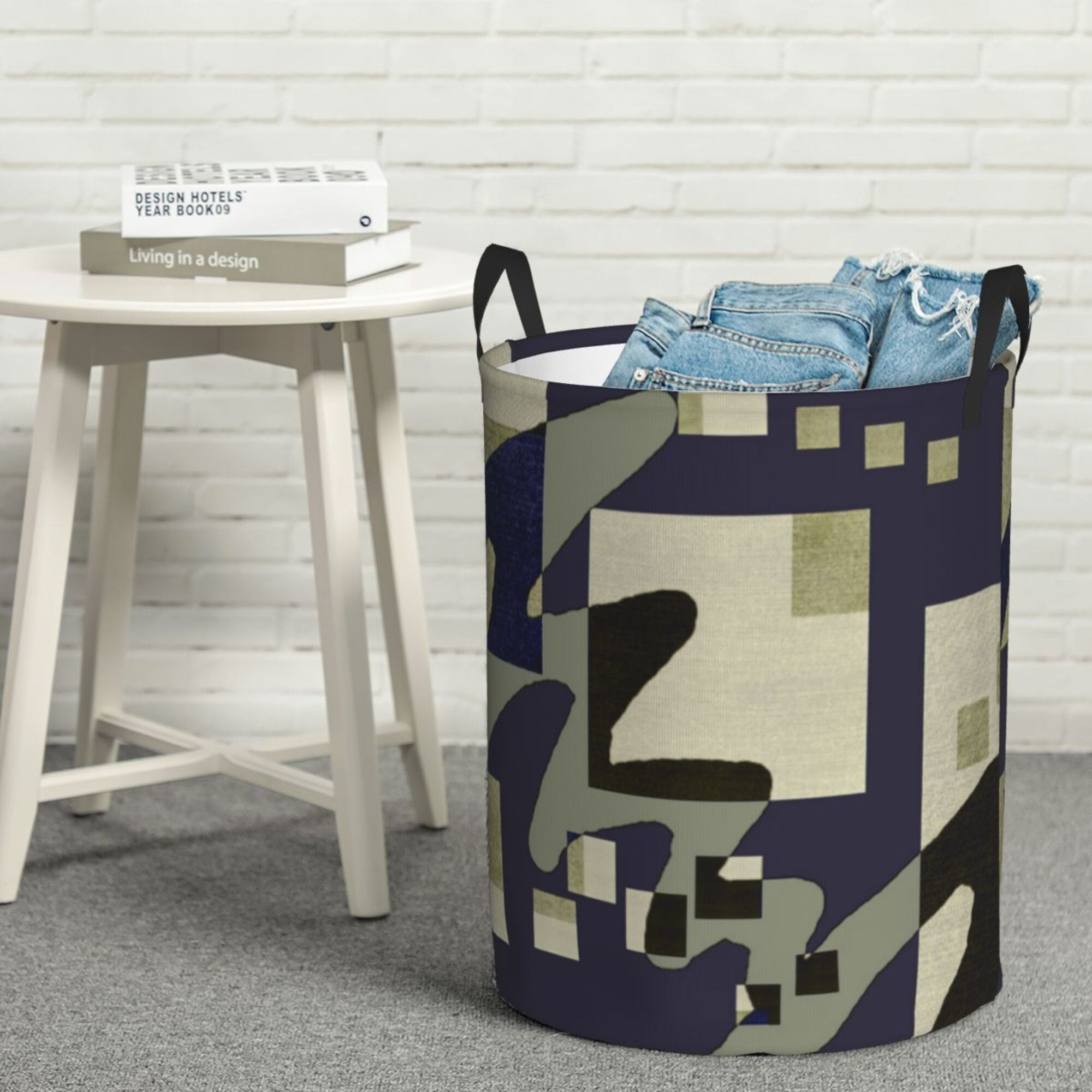 YFYANG Waterproof Laundry Hamper, Vintage Blue Geometric Art Laundry ...