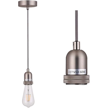 Satin Nickel Ceiling Pendant Light Fitting, Twisted Braided Flex,E27 ...