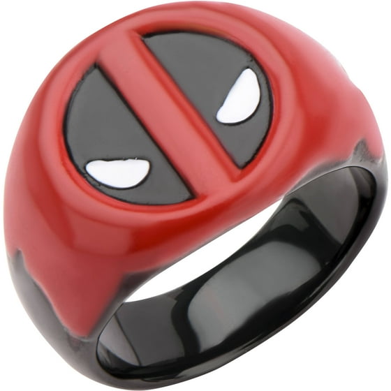 Marvel - Deadpool Red Blood Men's Stainless Steel Black IP Ring ...