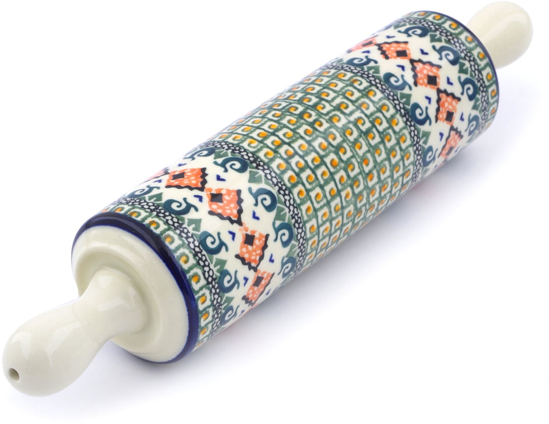 Polish Pottery 12½-inch Rolling Pin (Green Mosaic Theme) Signature ...