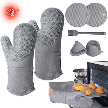 5 Piece Oven Glove Cute, Cooking Mittens, Oven Mittens for Kitchen, Non ...