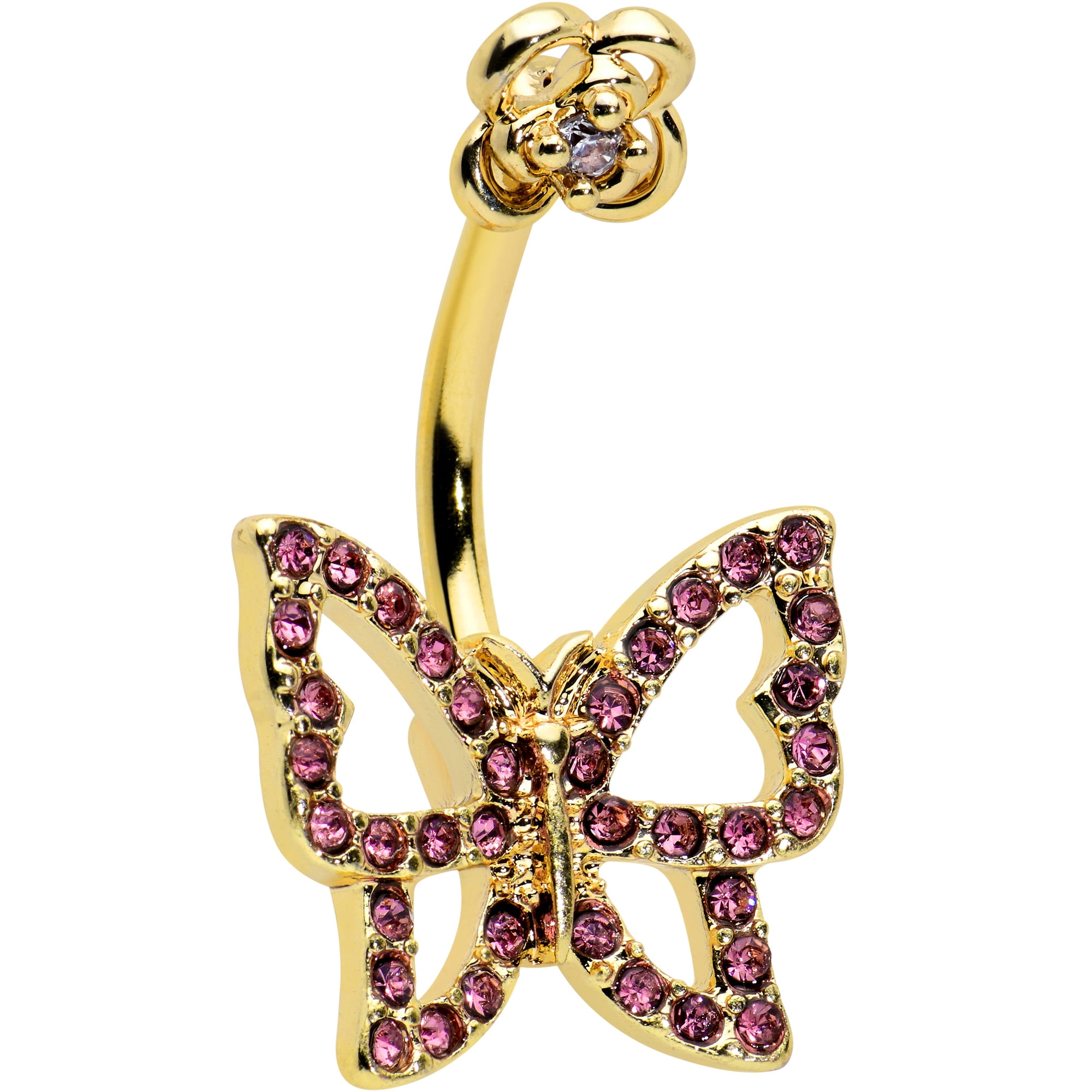 Body Candy Womens PVD Steel Piercing Pink Flower Butterfly Double Mount ...