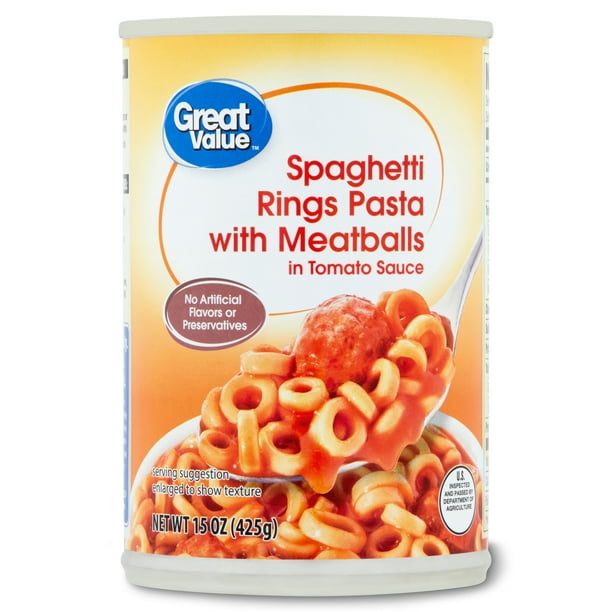 Great Value Spaghetti Rings Pasta with Meatballs in Tomato Sauce, 15 oz ...
