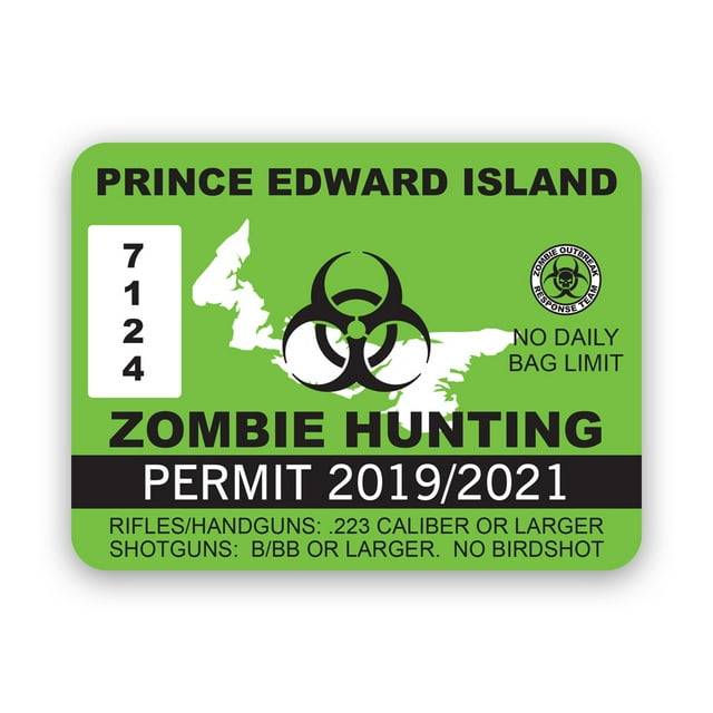 Prince Edward Island Zombie Hunting Permit Sticker Decal - Self ...