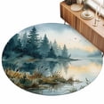 Dark Green Forest Washable Round Area Rug 3 ft, Watercolor Bird Lake ...