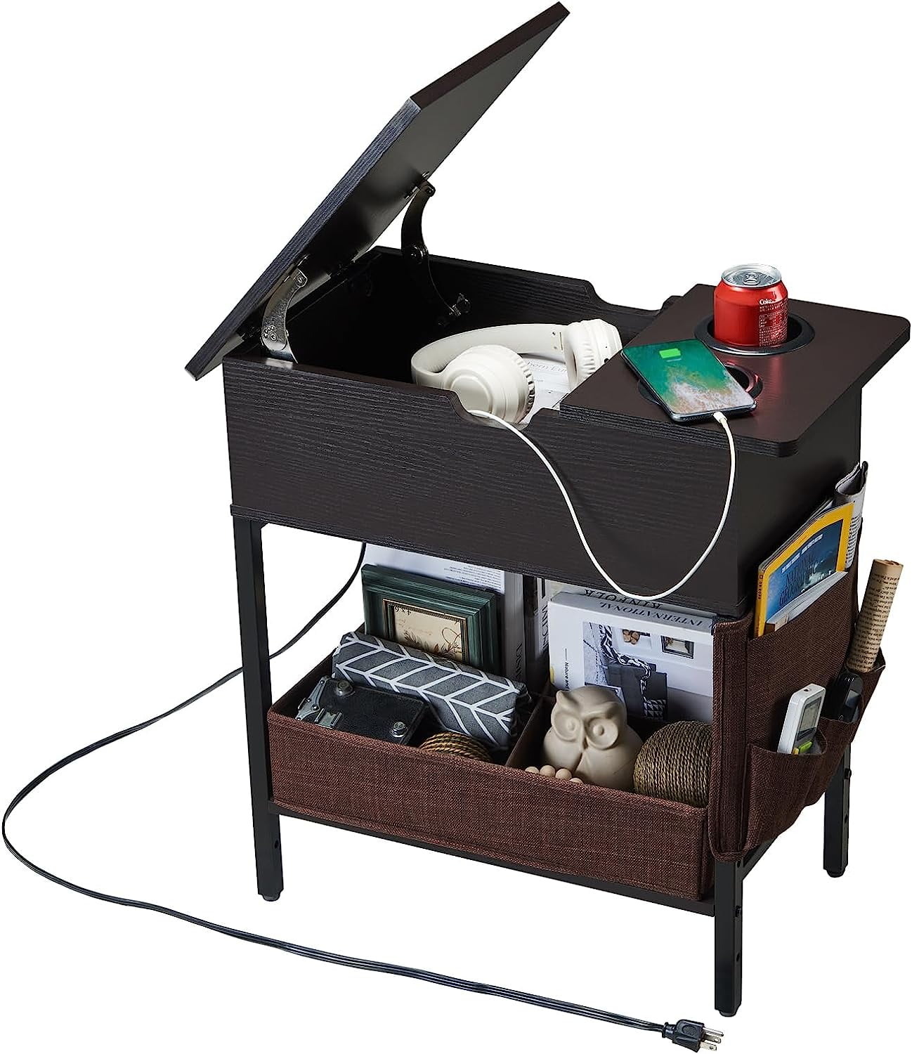 SHMAMT End Table with Power Outlet, Small Side Table with USB Ports ...