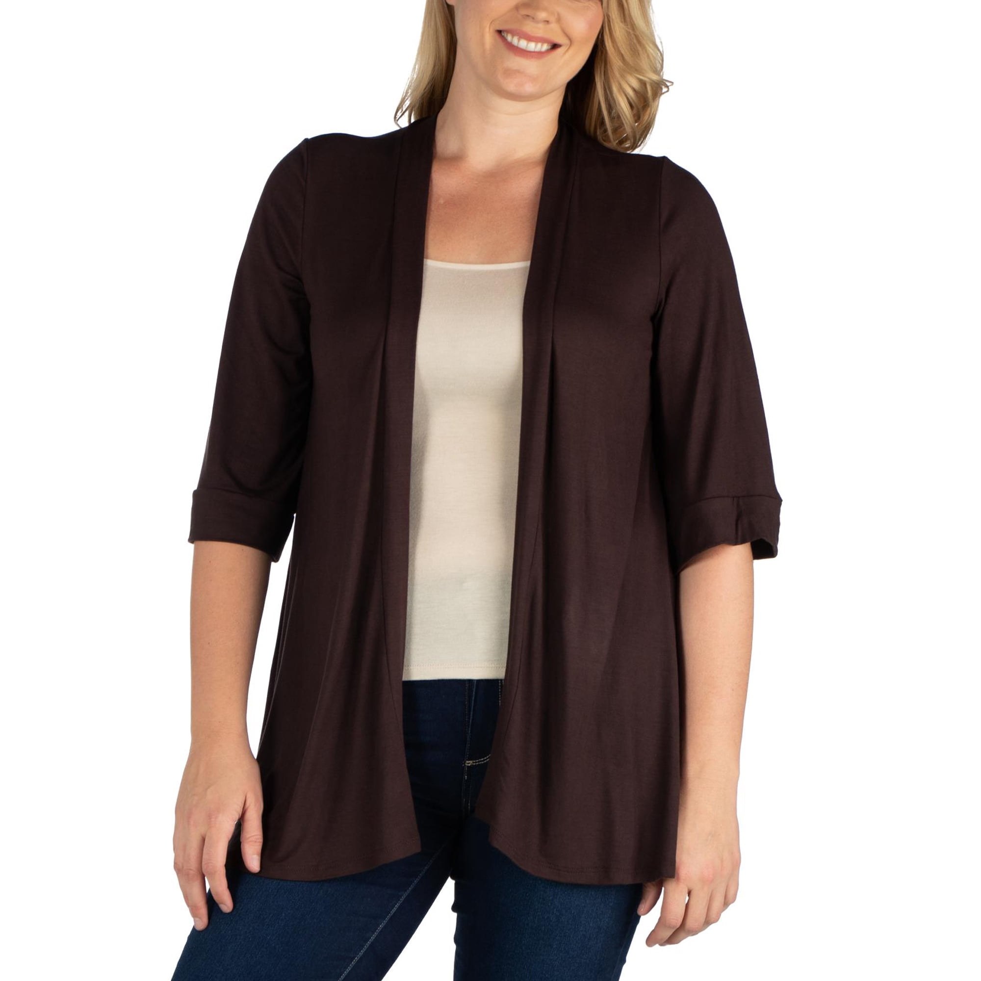 24seven Comfort Apparel Elbow Length Sleeve Open Front Plus Size ...