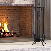 Barton 5-Piece Knight Fireplace Tool Set, Antique Brass - Includes Base ...