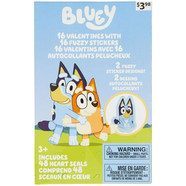 Bluey Valentine Cards with Fuzzy Stickers, Multi-Colored, 16 Count ...