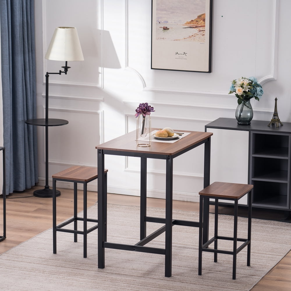 Industrial Style 2-Person Bar Table And Chair Set, 2 Bar Stools With ...
