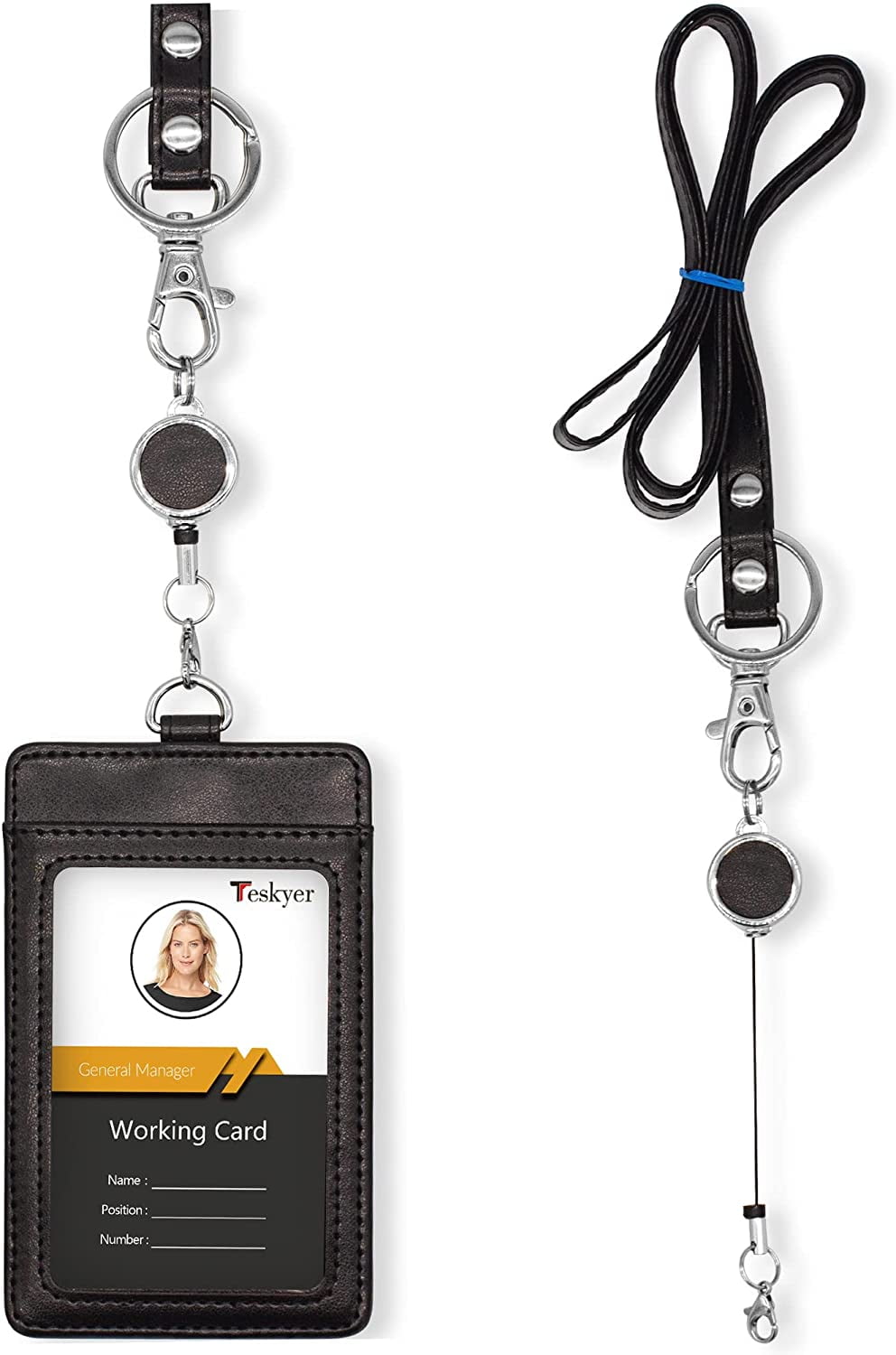 Badge Holder with Retractable Lanyard, Leather ID Holder with Front ...