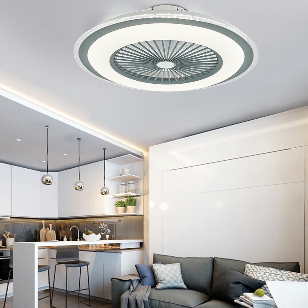 23" Ceiling Fan Light Modern LED Chandelier Invisible Bladeless Round ...