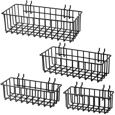 Pegboard Baskets, Set of 4 Black - Hooks to Any Peg Board - Square ...