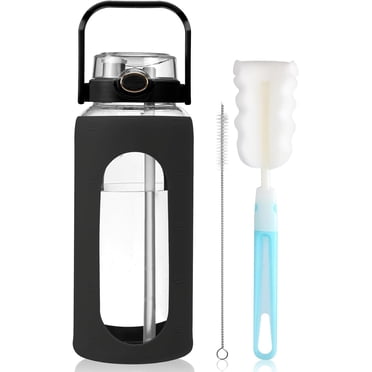 ANTSHARE 64oz Glass Water Bottles with Straw and Handle Lid, Silicone ...