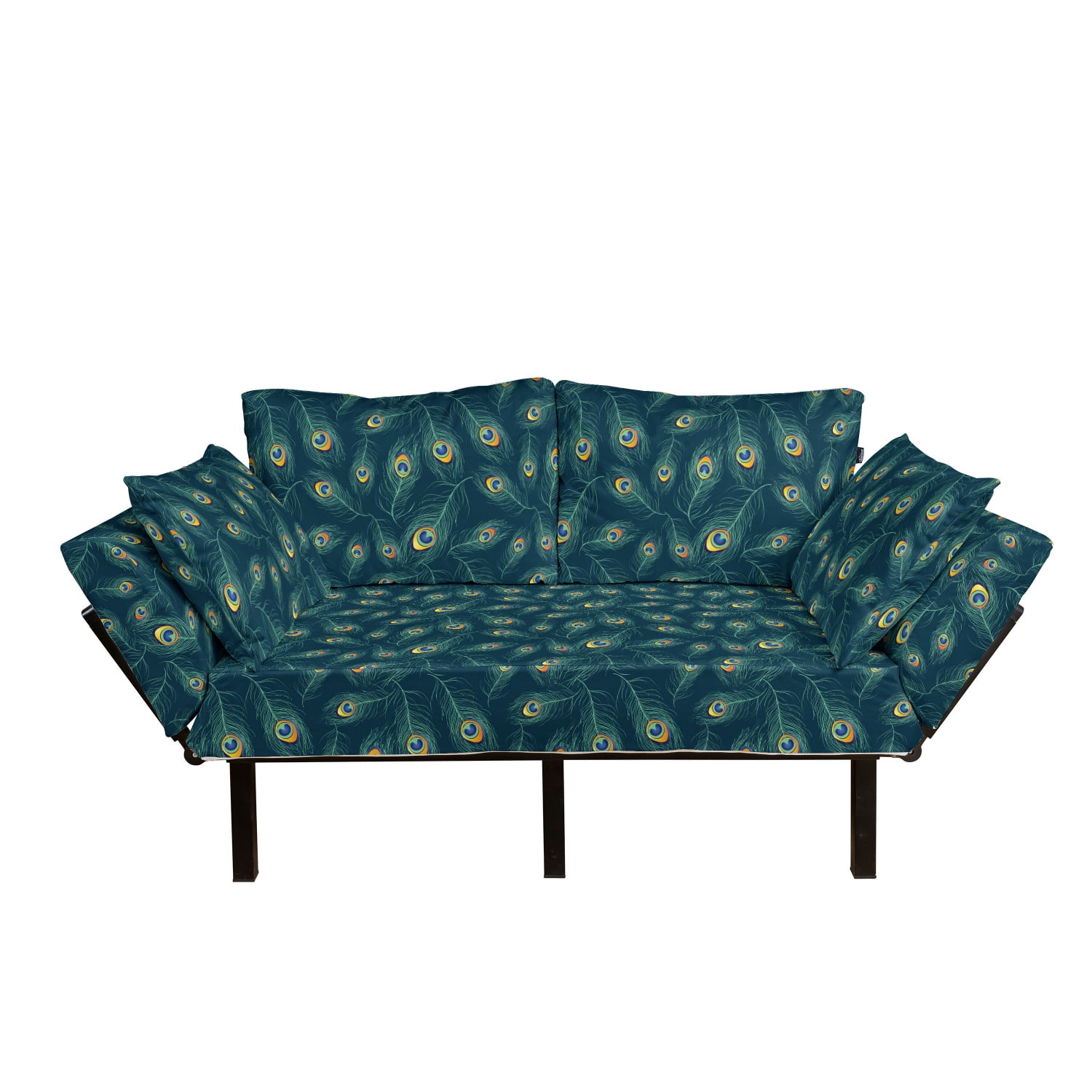 Feather Futon Couch, Colorful Middle Eastern Exotic Peacock Feather ...