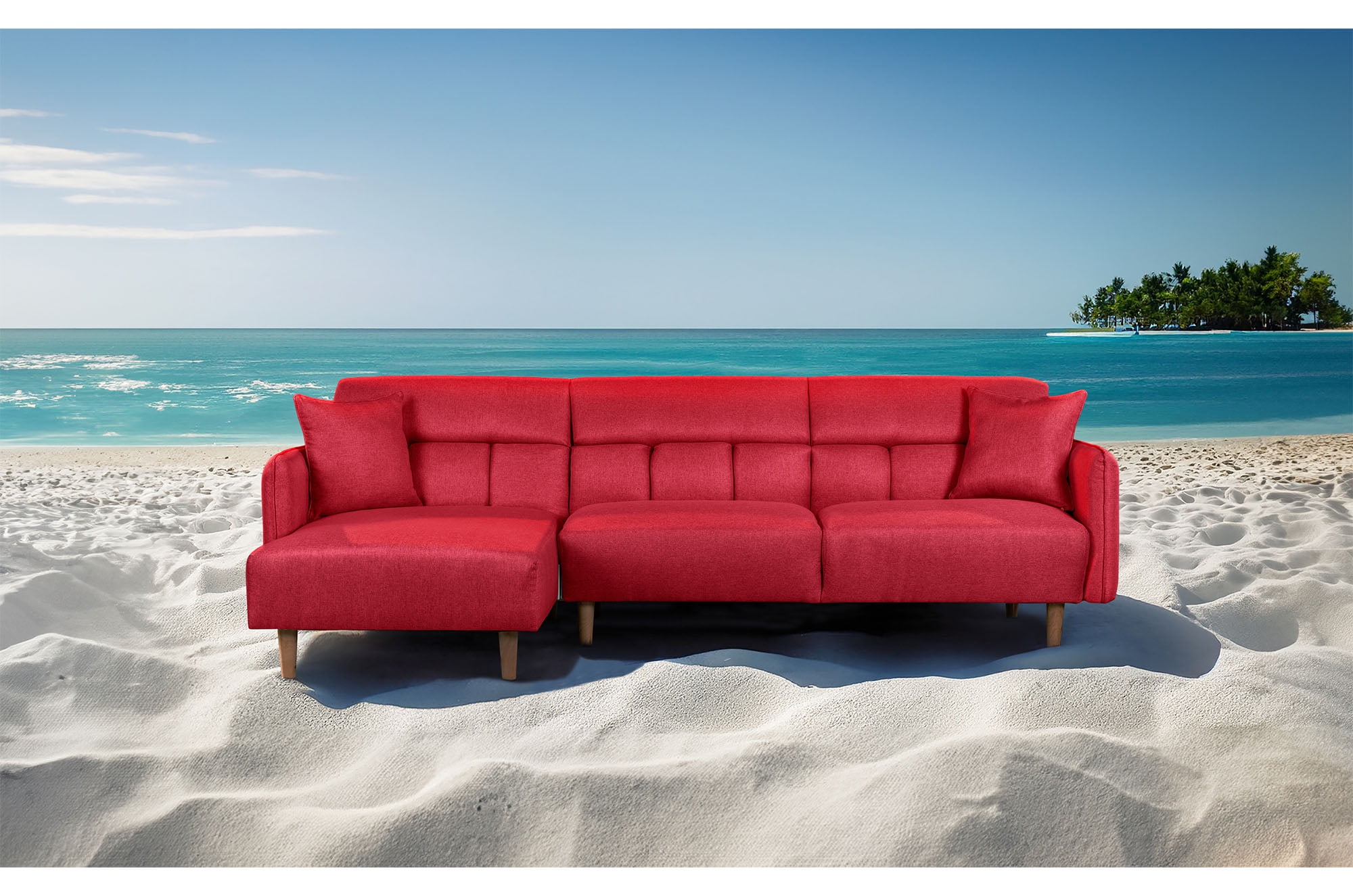 Sala Modular Sofá Cama Reversible de Lino Rojo Con Tecnología Beehive ...