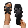Black Casual Indoor Outdoor Slippers, Ladies' Solid Color Open Toe Flat ...