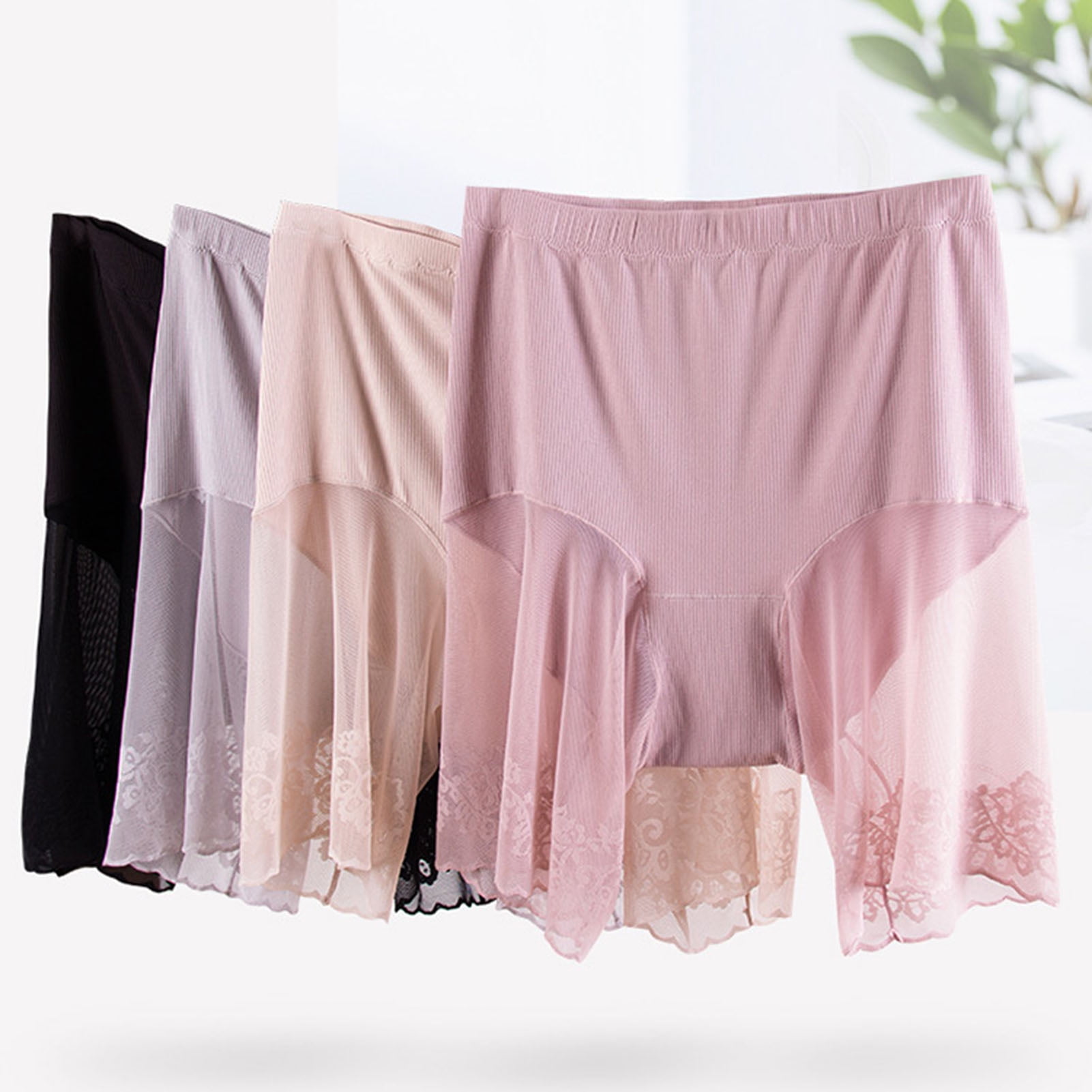 rygai Women Safety Shorts See-through Patchwork Anti-curling Plus Size ...