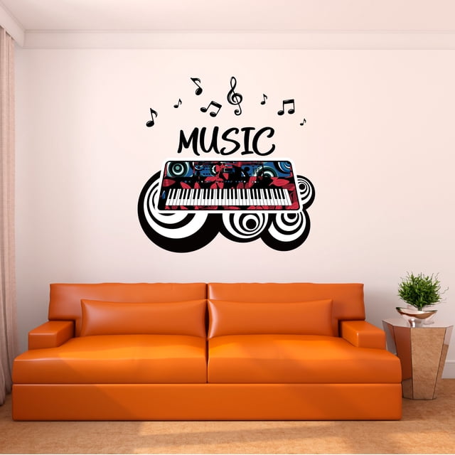 Music Wall Decal Piano with Geometric Pattern and Musical Notes Bedroom ...