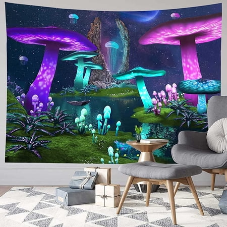 Wall Tapestry Mushroom Tapestry Fantasy Plant Tapestry Trippy Wall ...