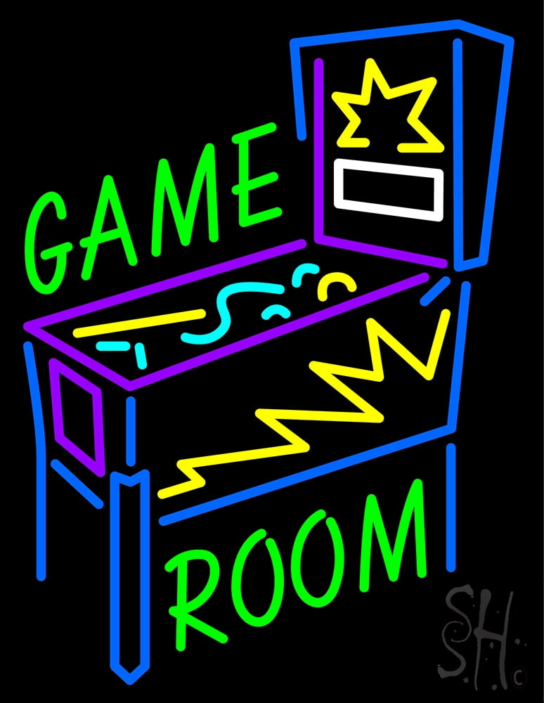 Game Room Pinball Machine LED Neon Sign 19 x 15 - inches, Black Square ...