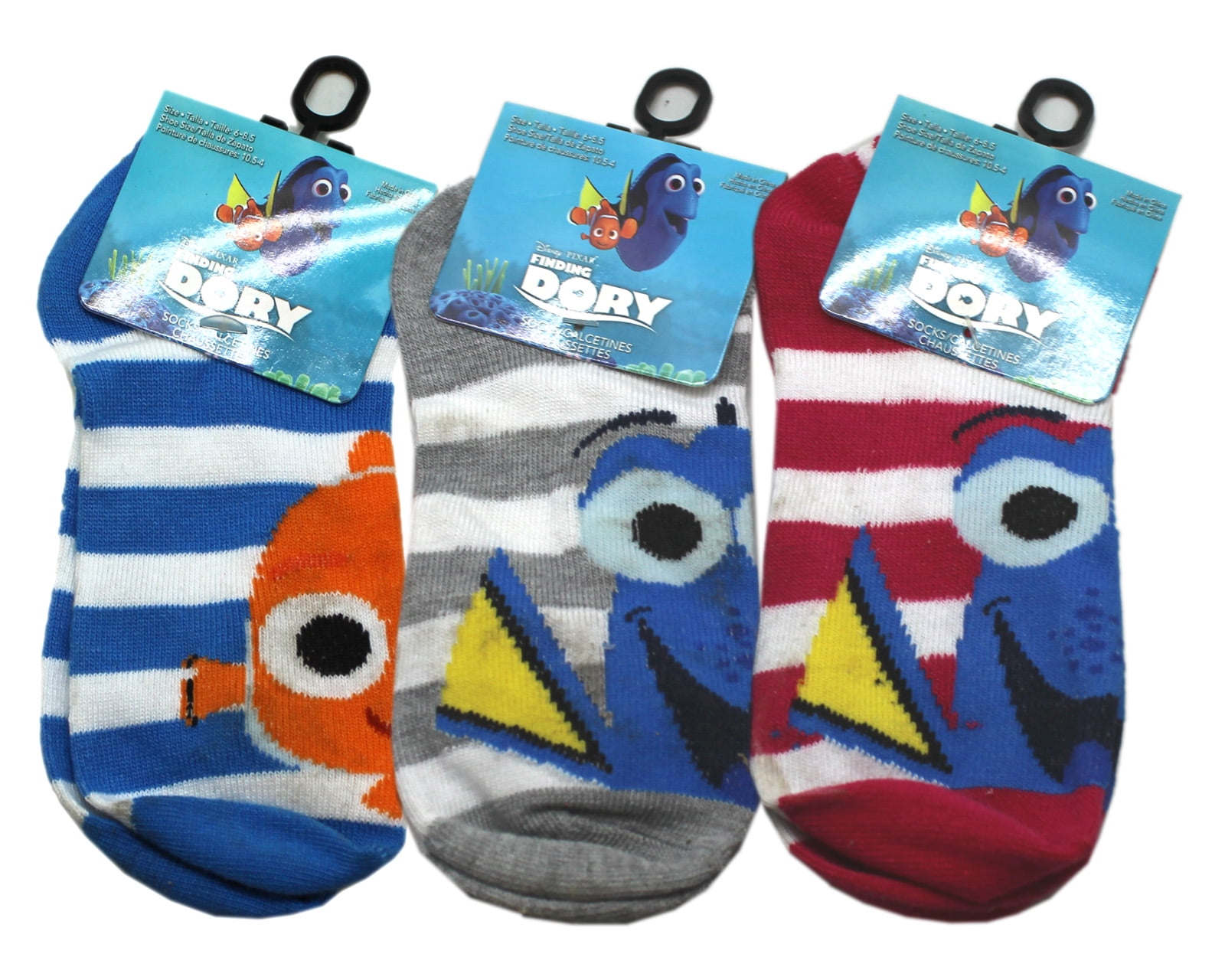 Finding Dory Nemo and Dory Assorted Color Striped Socks (3 Pairs, Size ...
