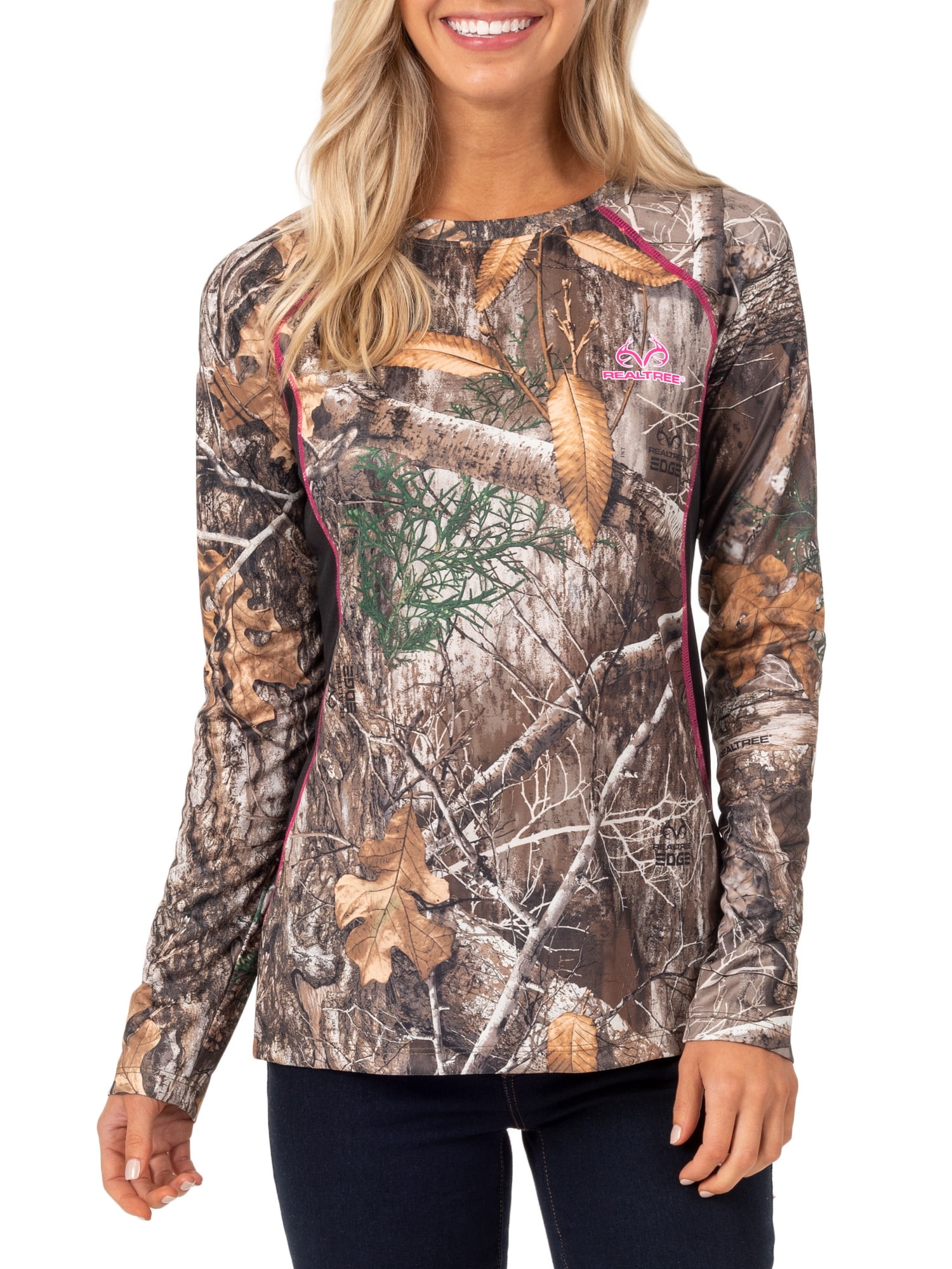 Womens Realtree Camo Long Sleeve Color Block Performance Tee Shirt