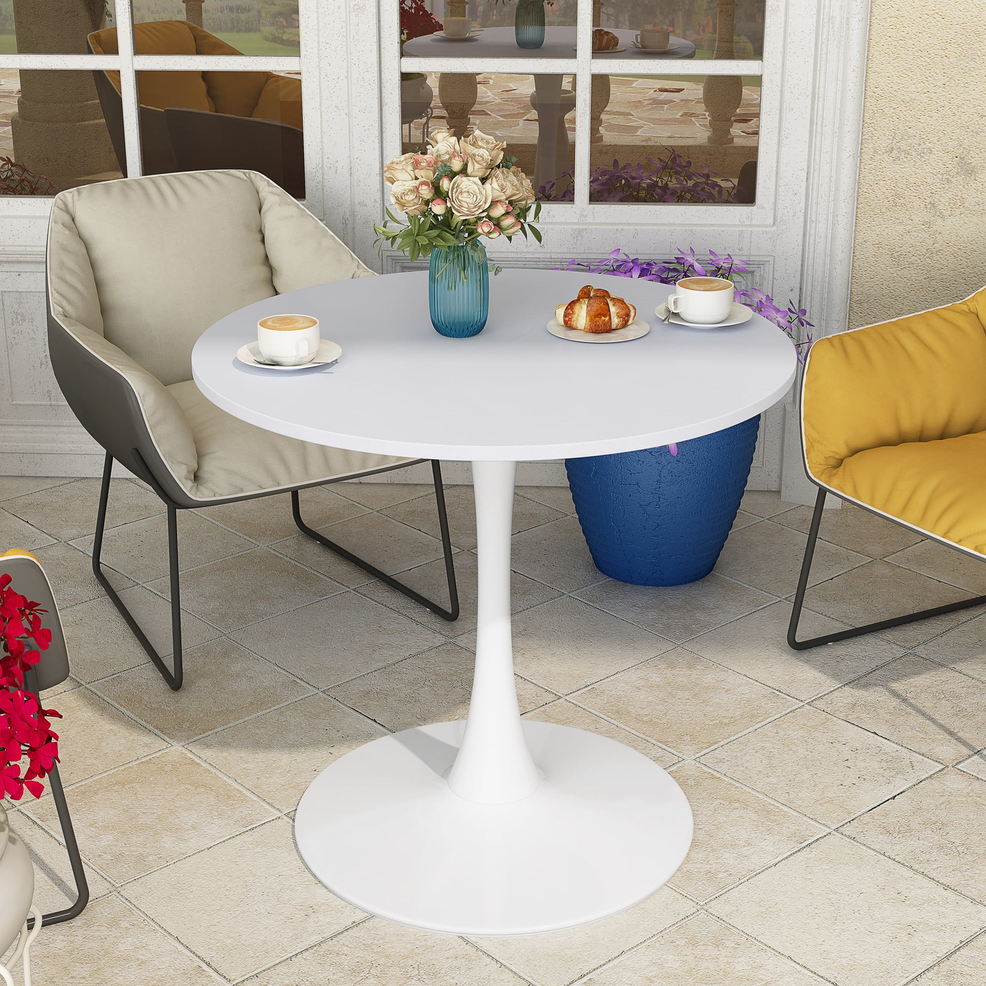32"Modern Round Dining Table with Round MDF Table Top,Metal Base Dining ...