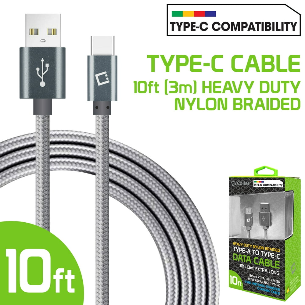 Cellet 10 ft TYPE-C USBC Heavy Duty Braid Cable USB-A to USB-C ...