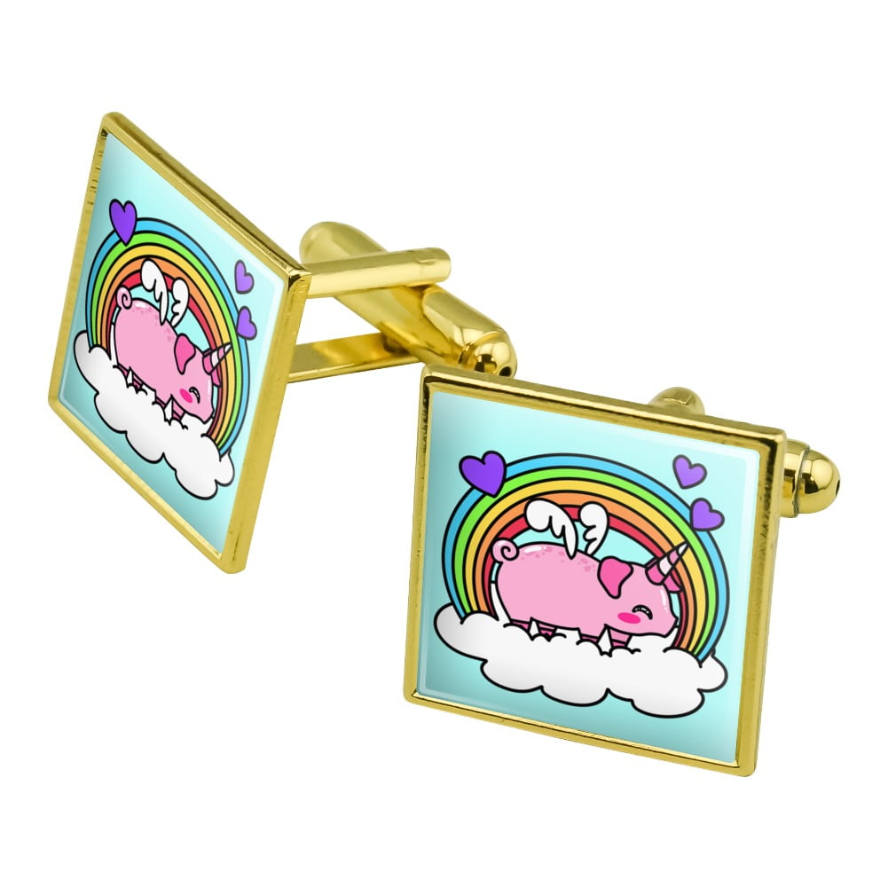 Cute Unicorn Pig with Rainbow Square Cufflink Set - Silver or Gold ...