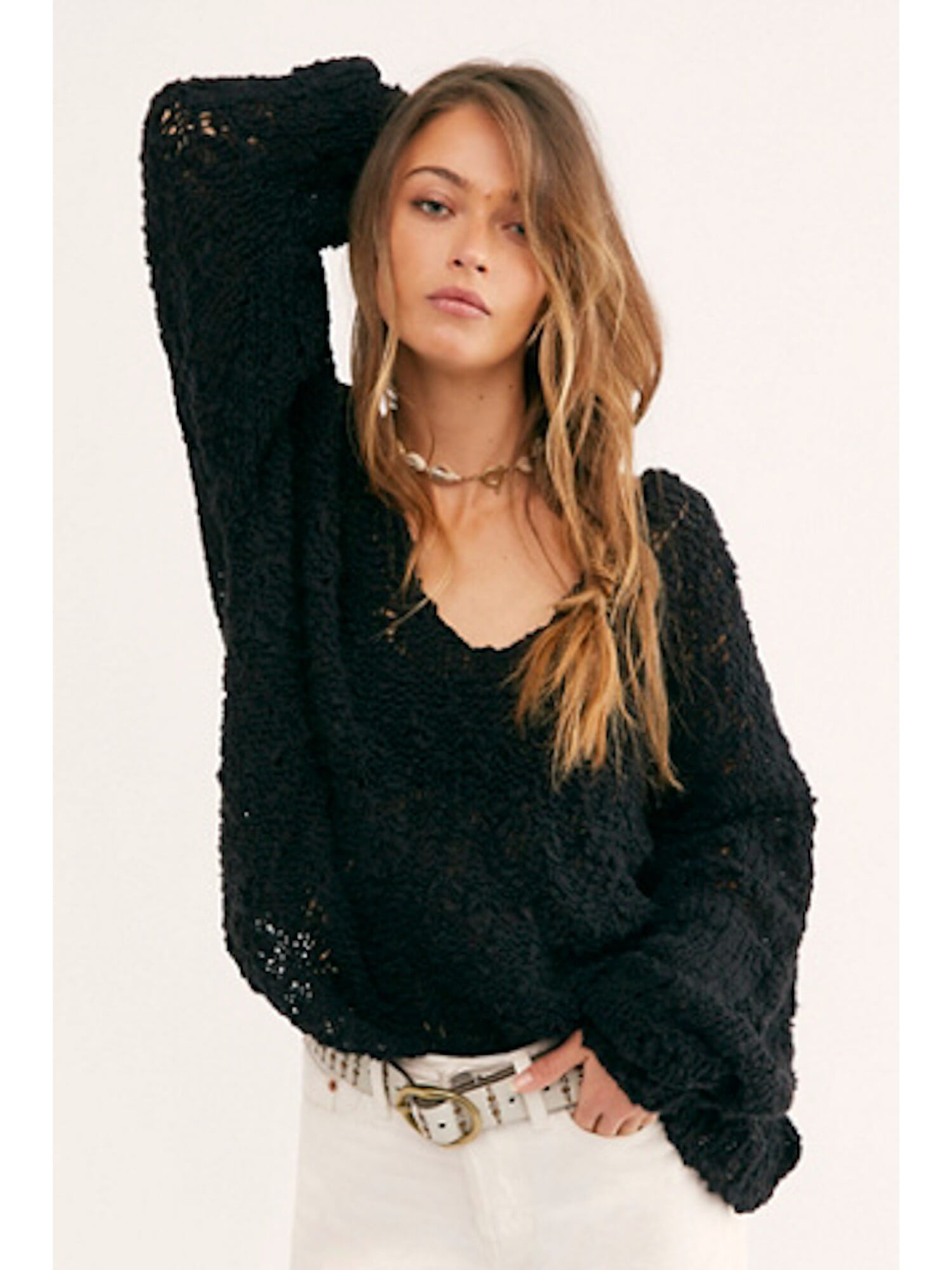 Free People Womens Open Stitch Sheer Crop Top Black S - Walmart.com