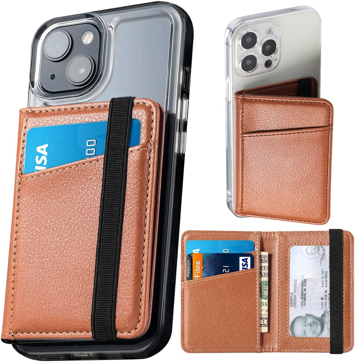 Zjrui Cell Phone Wallet, Stick On Wallet for Phone, Leather Phone Card ...