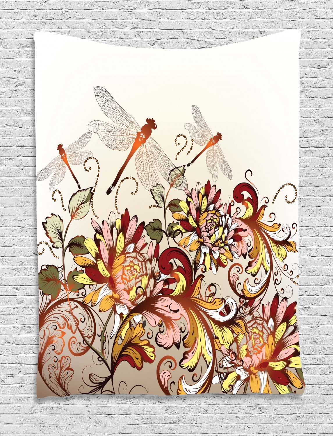 Spring Tapestry, Flower Field Foliage with Dragonflies Magical Season ...
