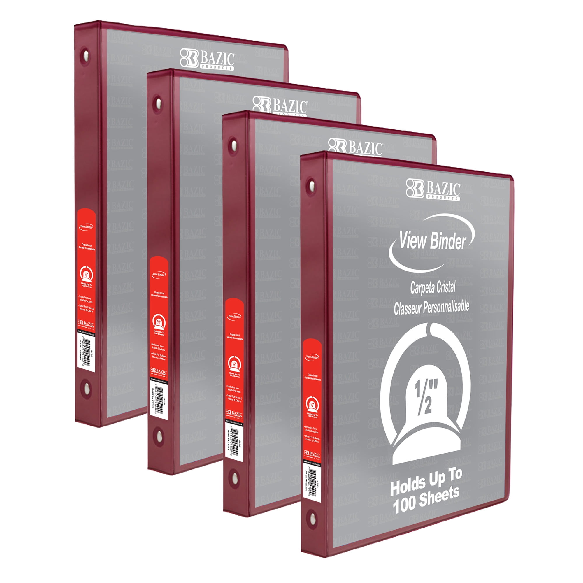 BAZIC 3 Ring Binder 1/2" Economy View Binders Burgundy, Hold 100 Sheets ...